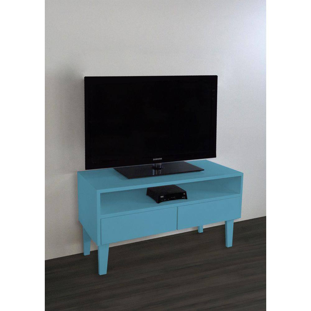 Rack tv bancada com nicho e gaveta azul laca azul turquesa | Casas Bahia