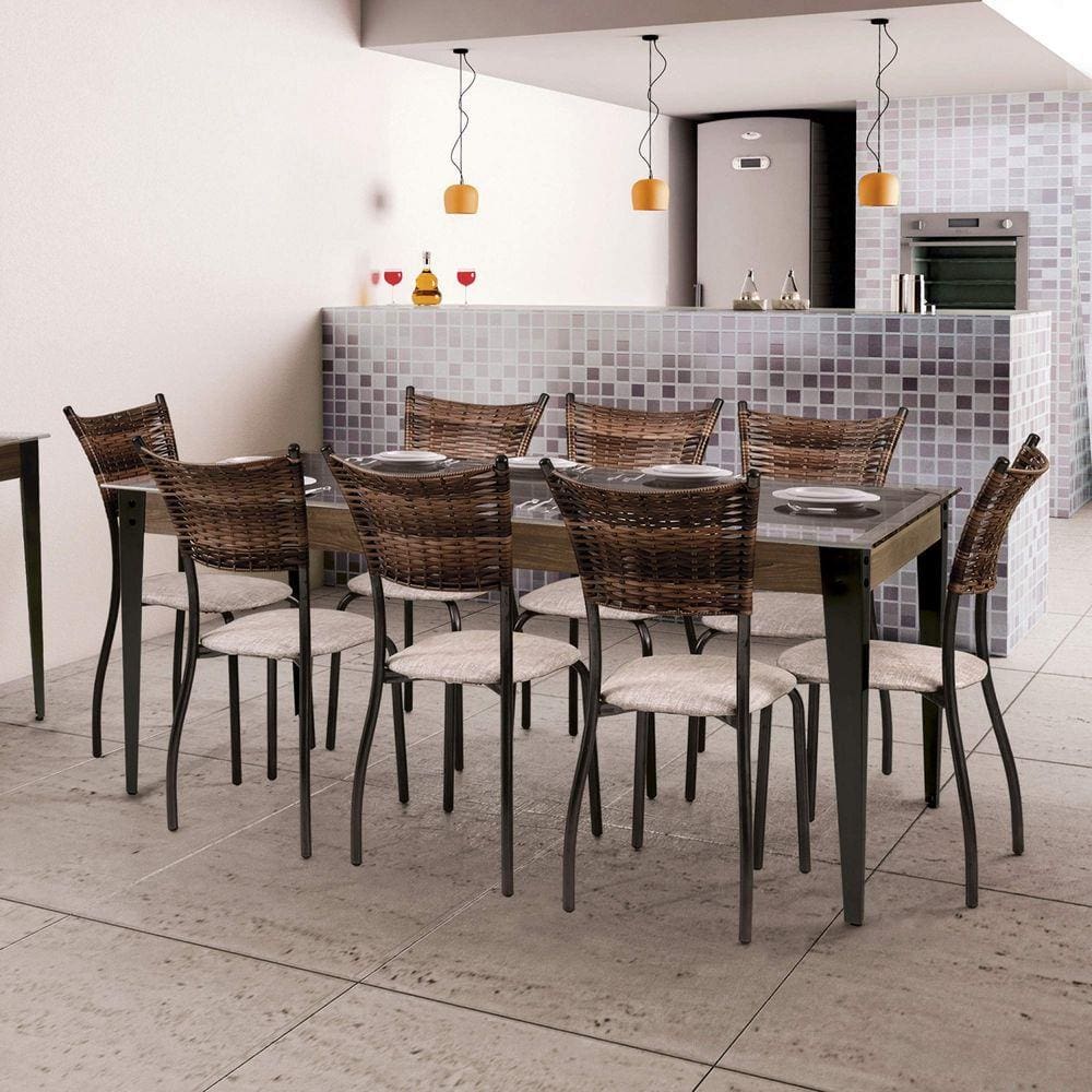 Conjunto mesa tampo vidro 8 cadeira md05 yescasa grafite Black Friday ... Conjunto mesa tampo vidro 8 cadeira md05 yescasa grafite Black Friday ...