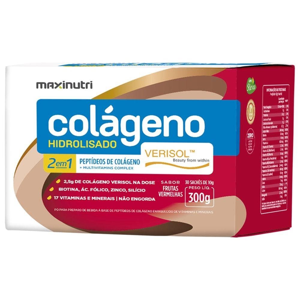 Colageno hidrolisado 2x1 sache 30x10g verisol frutas vermelhas maxinutri | Casas Bahia