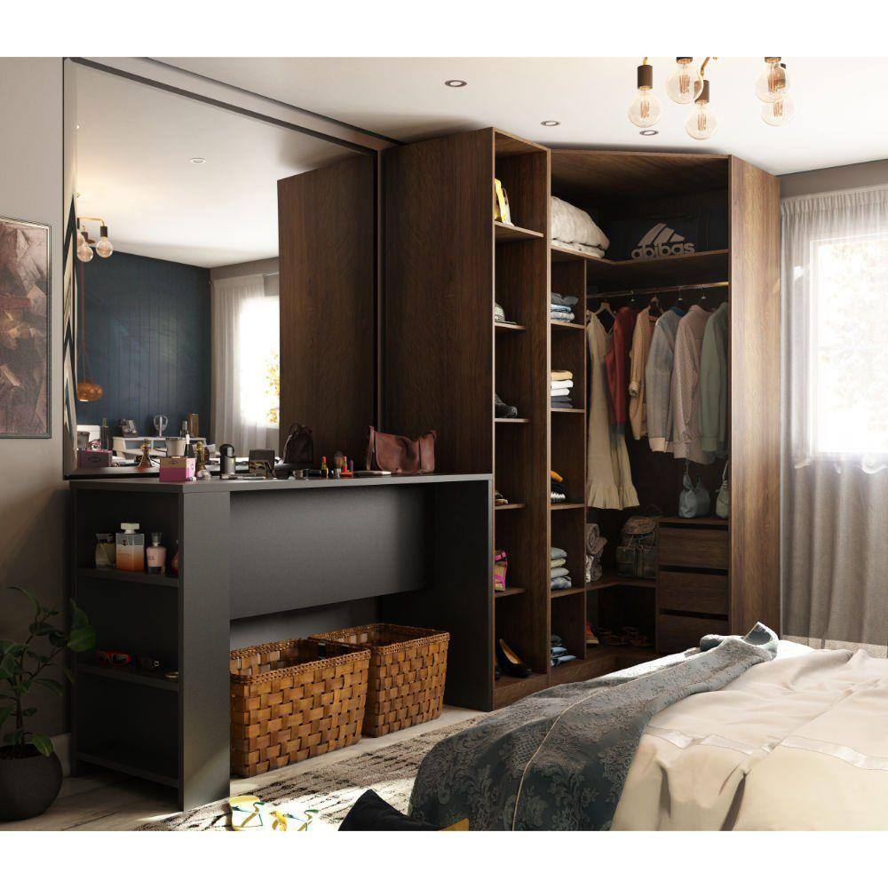 Closet modulado de canto 3 pecas com gaveta cabideiro | Casas Bahia