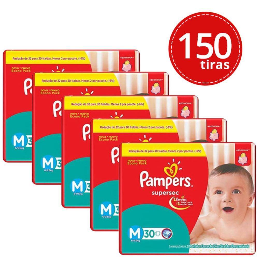 Kit 5 fralda pampers supersec pacotao p 170 unidades | Casas Bahia