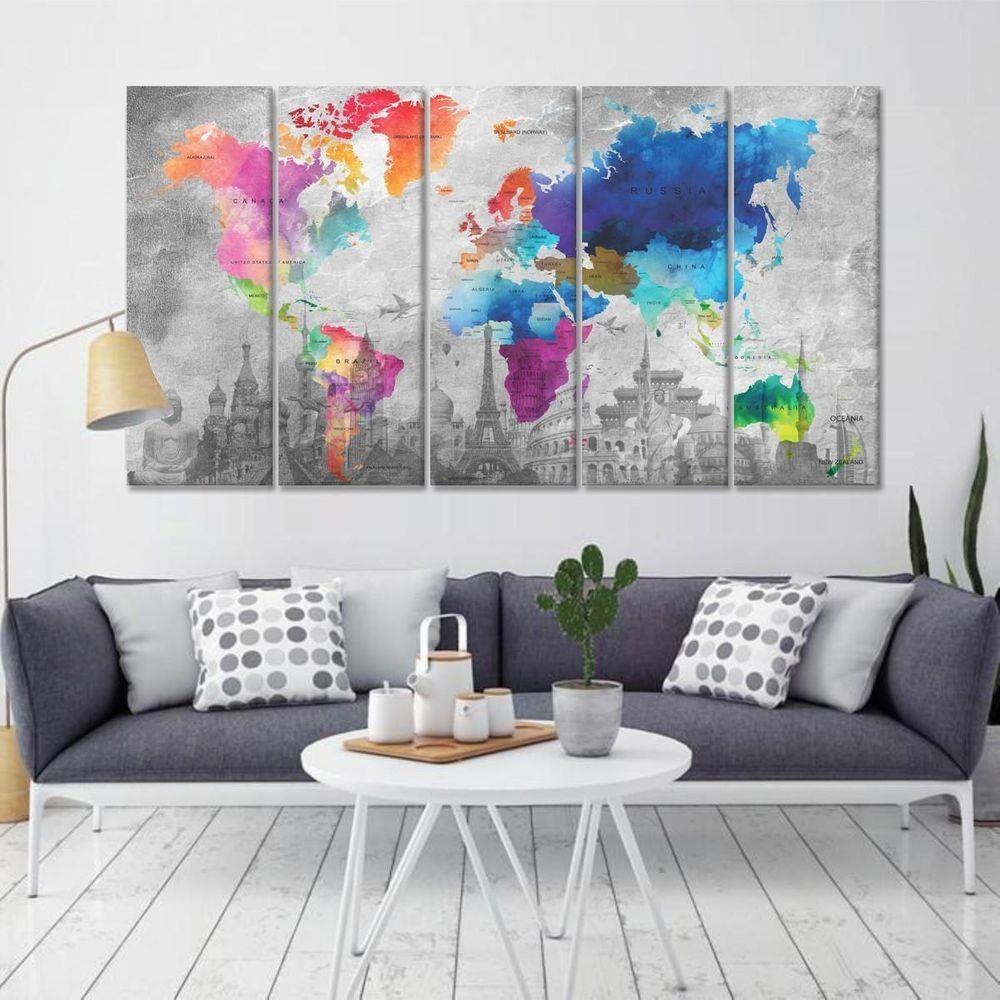 Quadro decorativo parede mapas mapa mundi artistico 60cm decorae ...