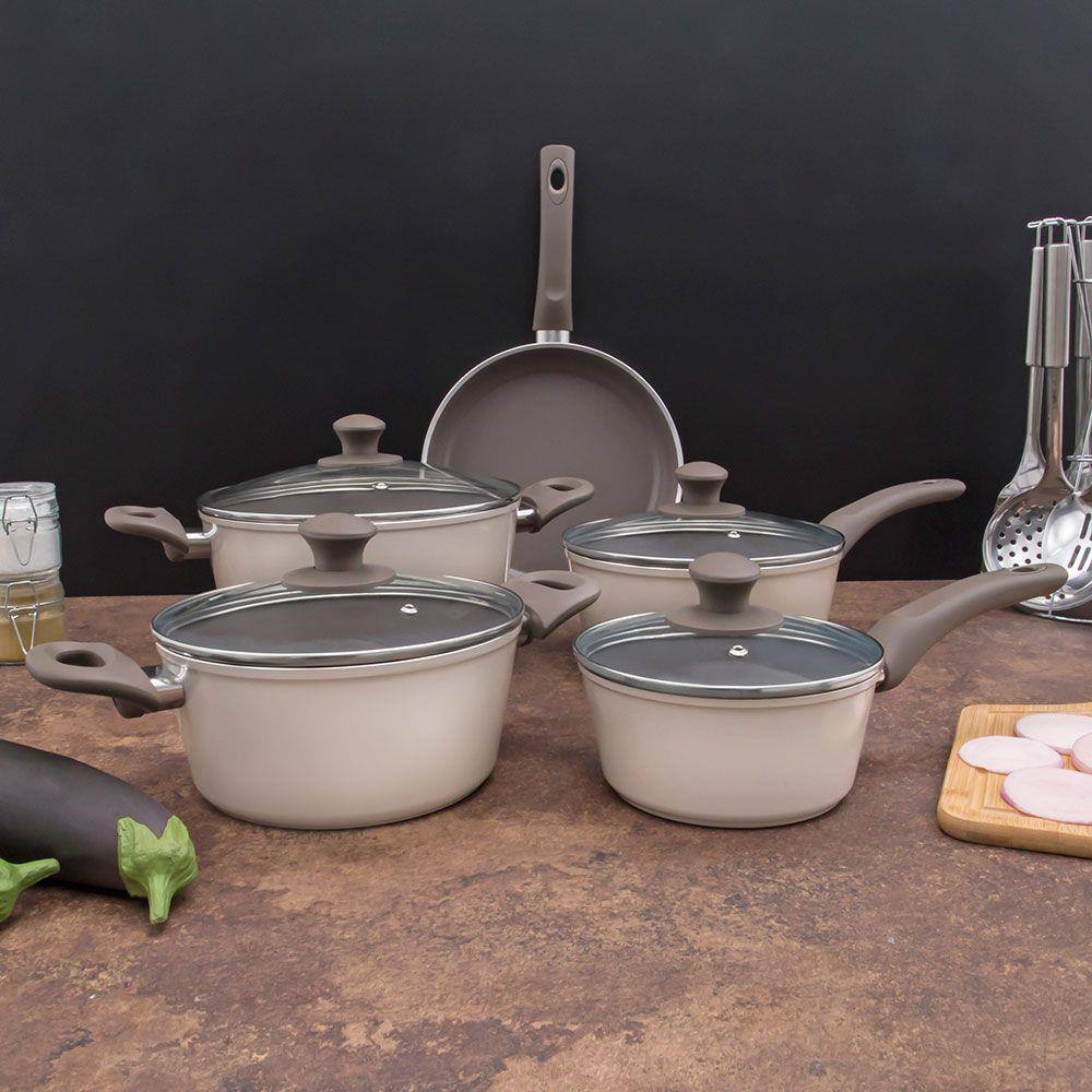 Jogo panela com revestimento ceramico 5 pecas ceramic life nata brinox ...