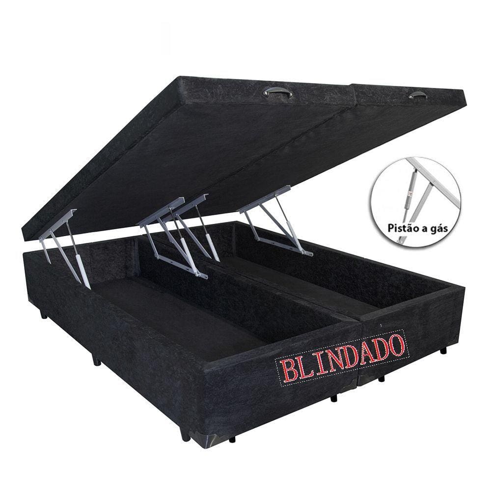 Cama box casal com bau pistao a gas preto bipartido 138x188 acolchao ...