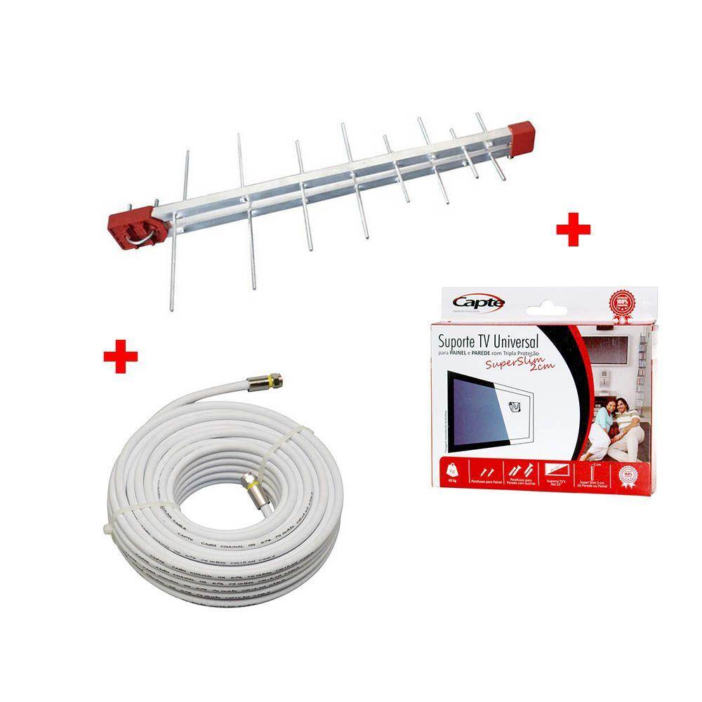 Antena log digital 4k com cabo 20m e suporte tv universal painel e ...