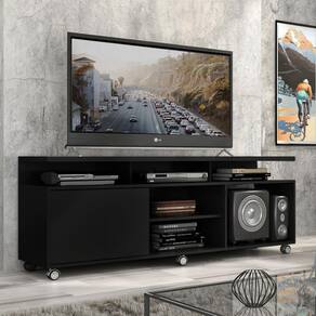 Rack com painel preto rodinha | Casas Bahia