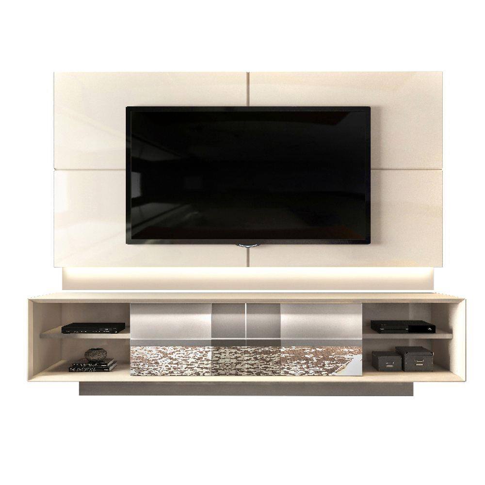 Rack com painel tv 75 colone creme cinamomo mel com espelho 100 mdf deseo dj moveis | Casas Bahia