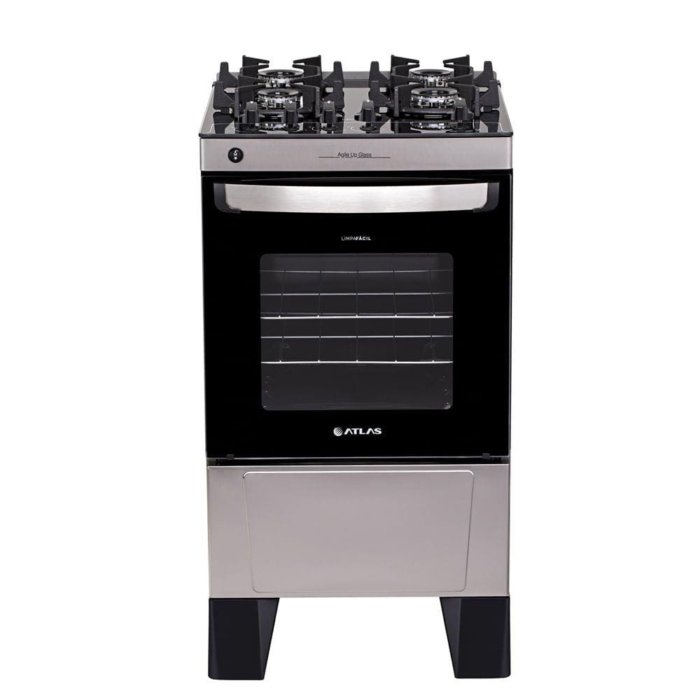 Fogao atlas 4 bocas inox com mesa vidro agile glass | Casas Bahia