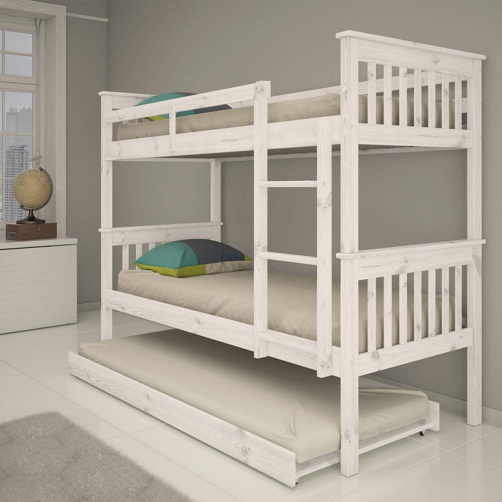 Triliche solteiro madeira macica branco lavado saraiva | Casas Bahia