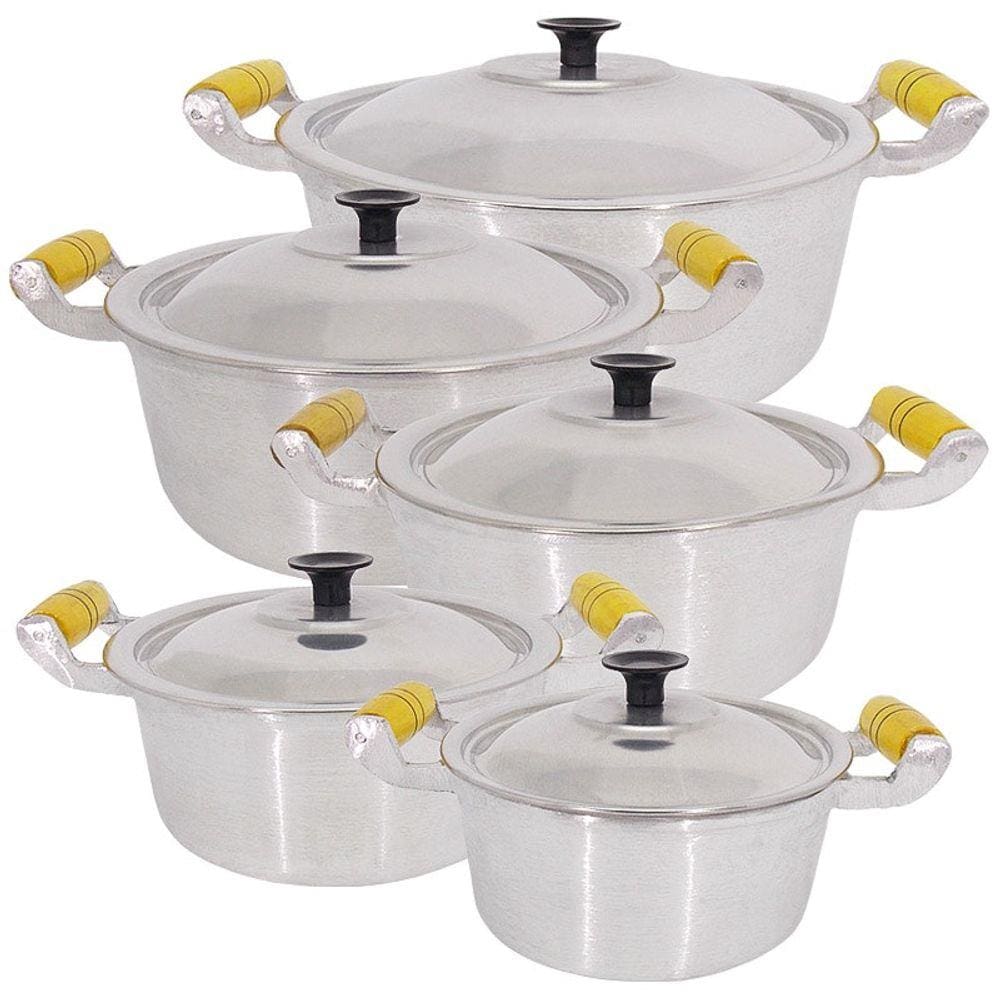 Jogo de Panela de Alumínio Fundido e Tampa de Alumínio Repuxado 5 Peças ...