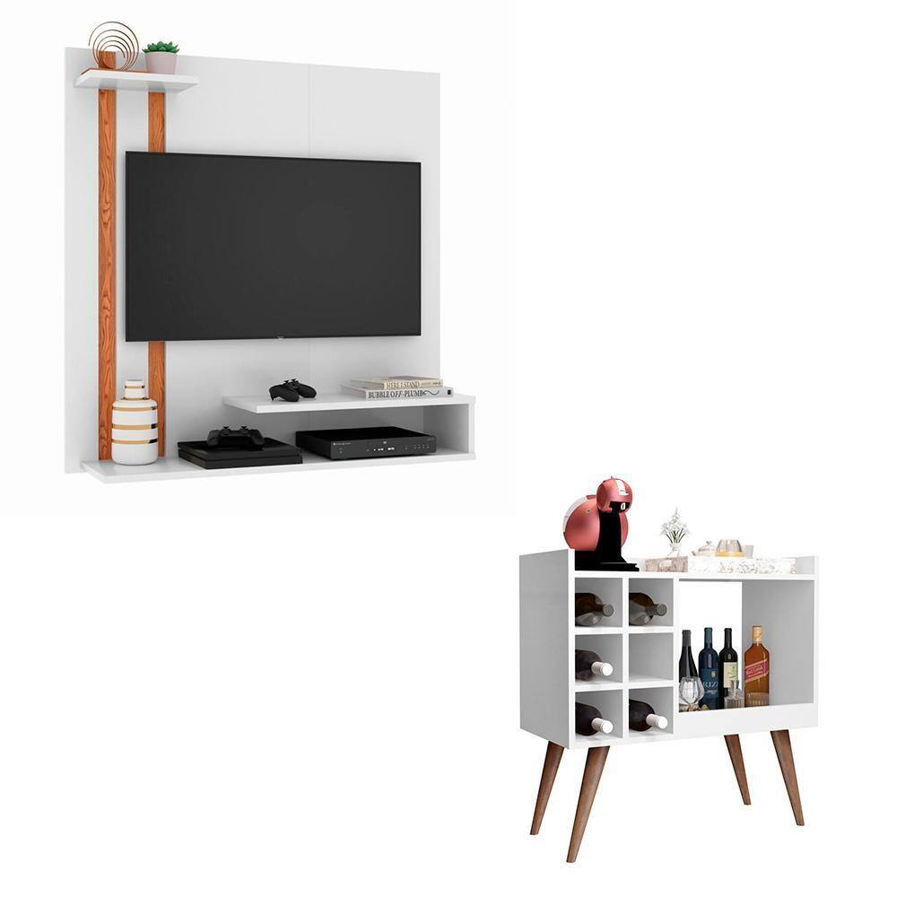 Conjunto sala com painel tv 32 polegadas smart plus preto com nature e ...