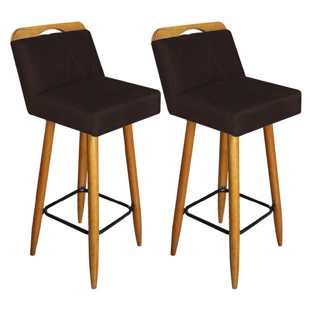 Kit 3 banqueta alta encosto estofada100x39 cm diamantina madeira macica ...