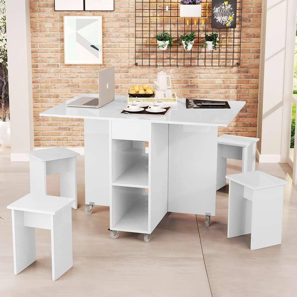 Mesa retratil com 4 banco branca | Casas Bahia