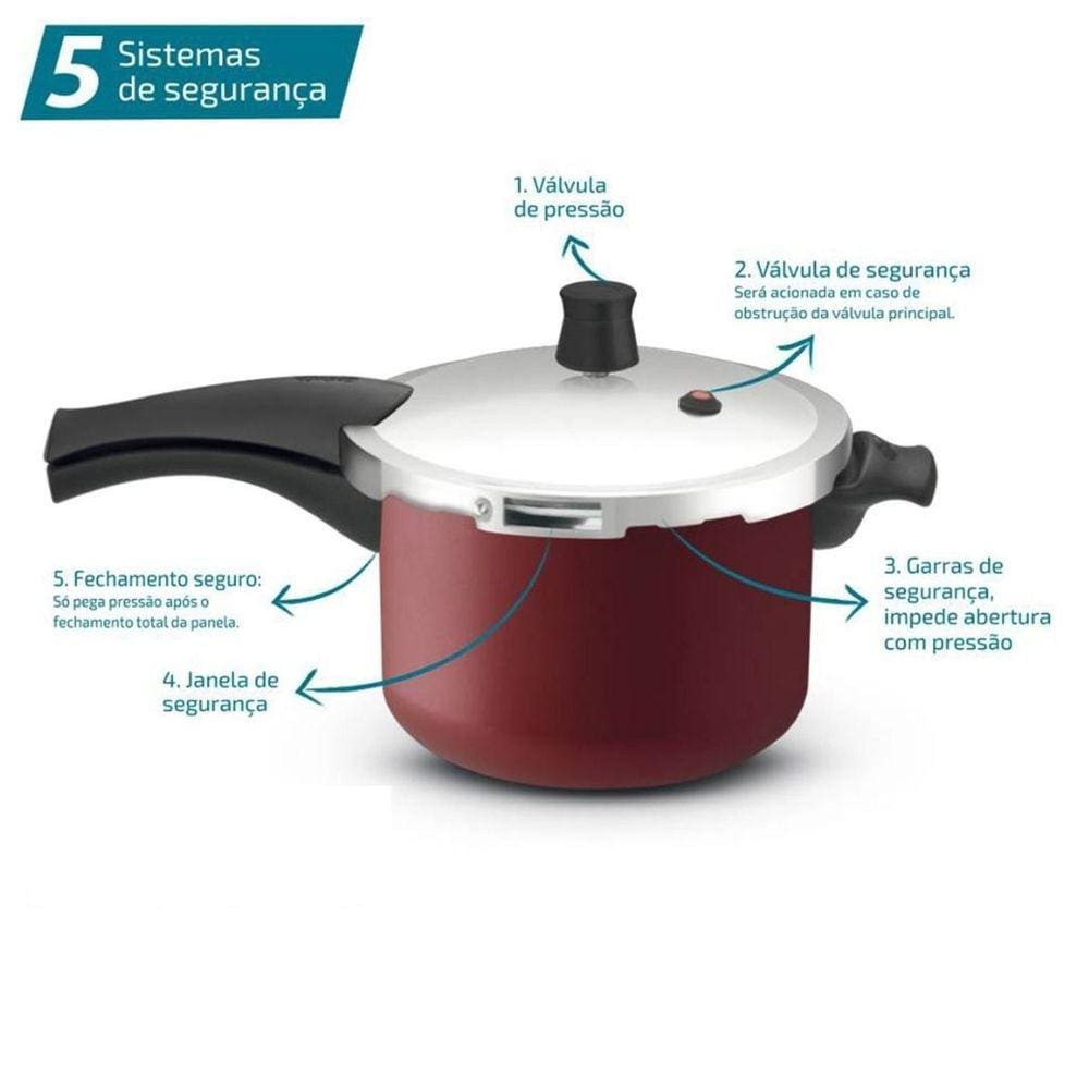 Panela pressao preferida vermelha com teflon 4 5 litros rochedo | Casas ...