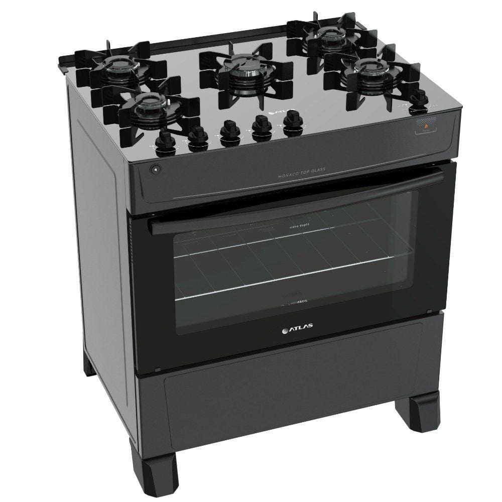 Fogao de piso atlas u top glass5 bocas acendimento automatico Black ...