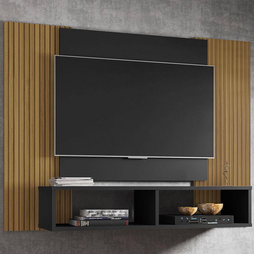 Painel navi tv 50 bechara preto fosco ripado | Casas Bahia