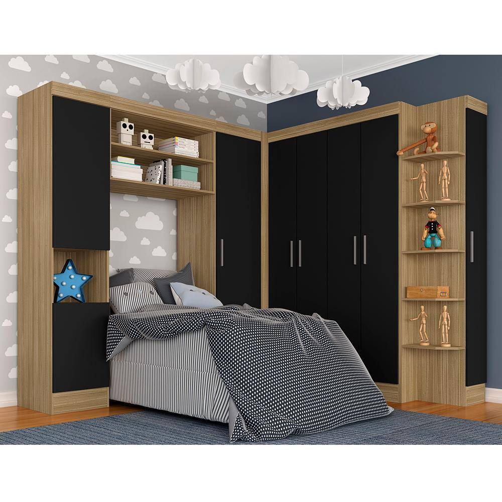 Guarda roupa modulado preto e cinza | Casas Bahia