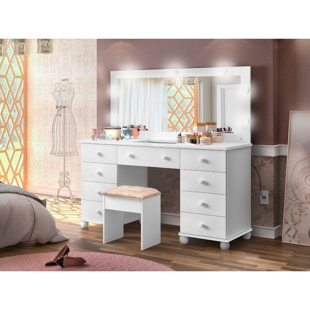 Penteadeira camarim com banqueta e espelho bella moveis cod item ...