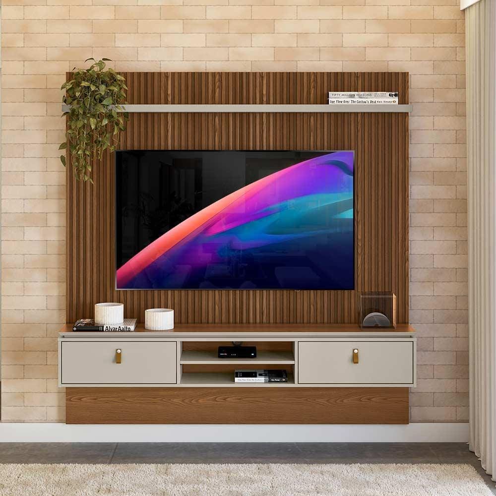 Painel tv 75 polegadas ripado com led authentique linea brasil freijooff white | Casas Bahia