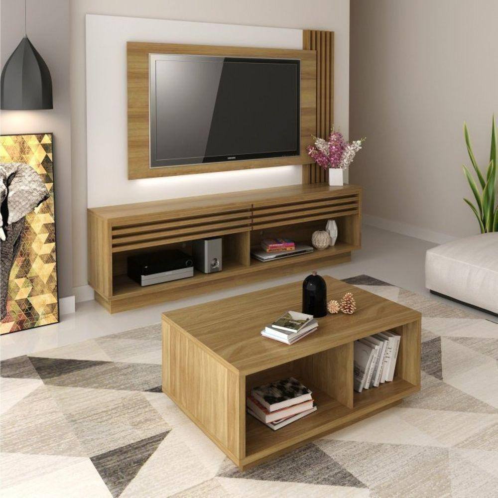 Conjunto com Rack com Painel para TV ate 60 Polegadas e Mesa de Centro Elegance Espresso Moveis ...