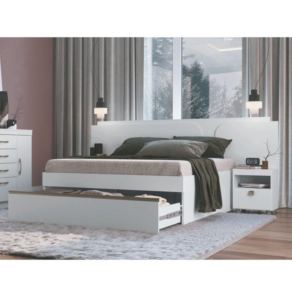 Cama Casal com Gavetao Auxiliar Versatil Moveis Castro Branco | Casas Bahia