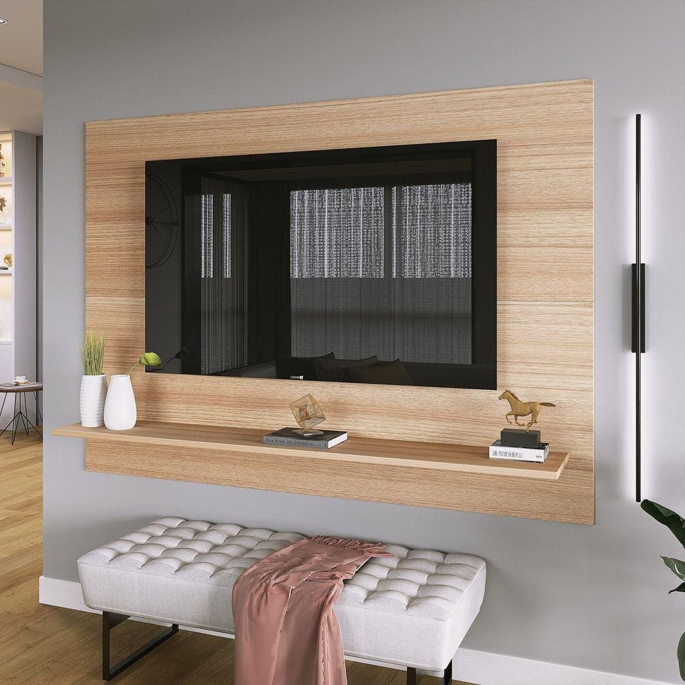 Painel tv 60 polegadas amadeirado prateleira vidro | Casas Bahia