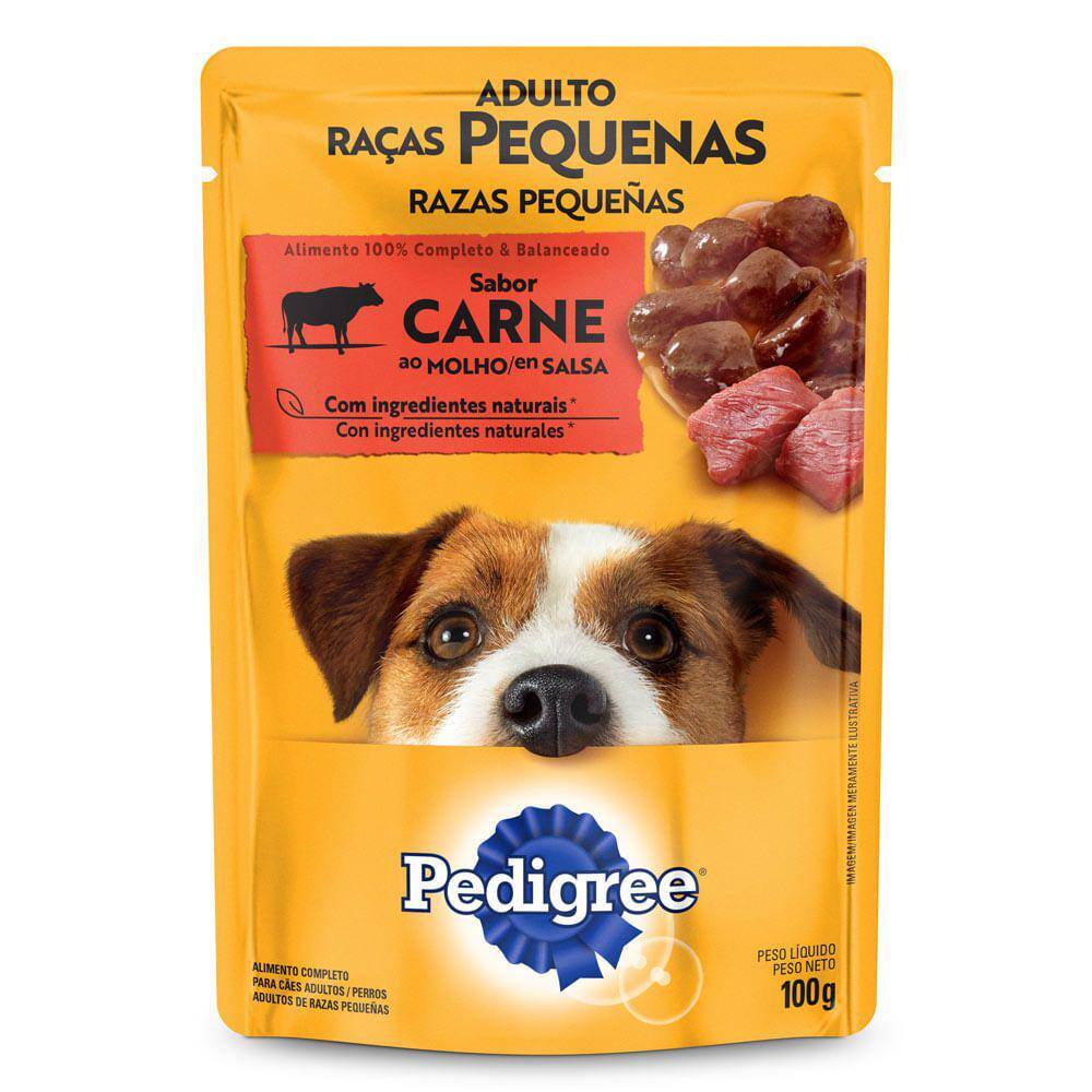Kit pedigree caes adultos racas pequenas racao 10 1kg sache carne ao ...