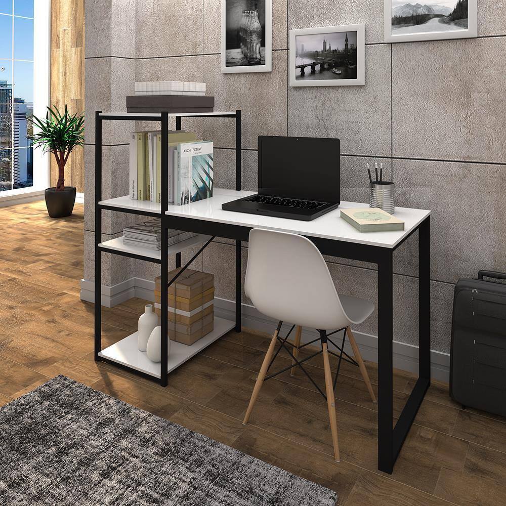 Mesa Escrivaninha Com 2 Prateleiras 120 Home Office Estudo | Black ...