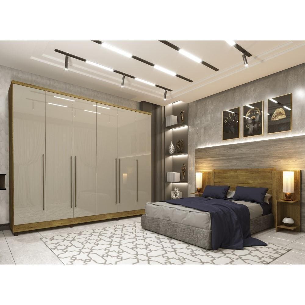 Guarda roupa casal roupeiro grande sevilla 6 porta 8 gaveta com pes ...