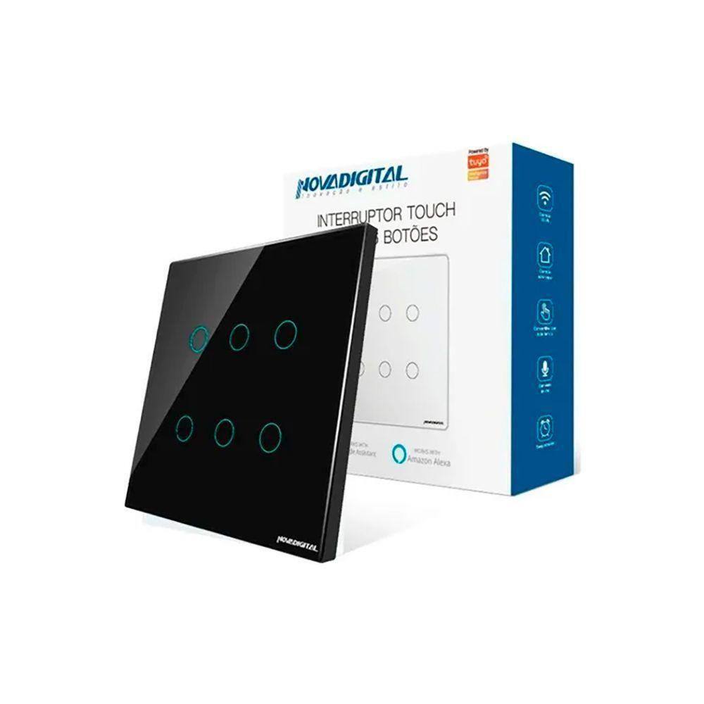 Novadigital interruptor inteligente 4x4 wi fi 6 botoes touch screen ...