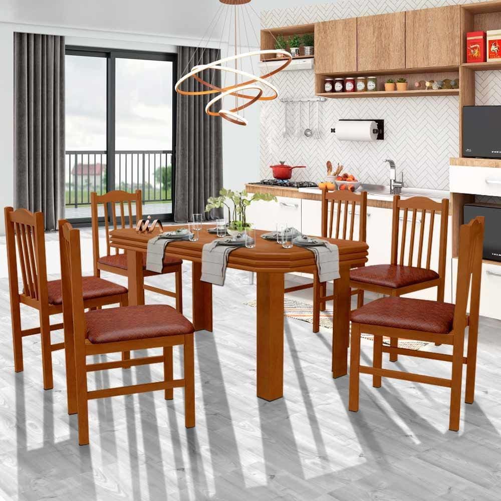 Mesa cozinha em madeira macica com 6 cadeira | Casas Bahia