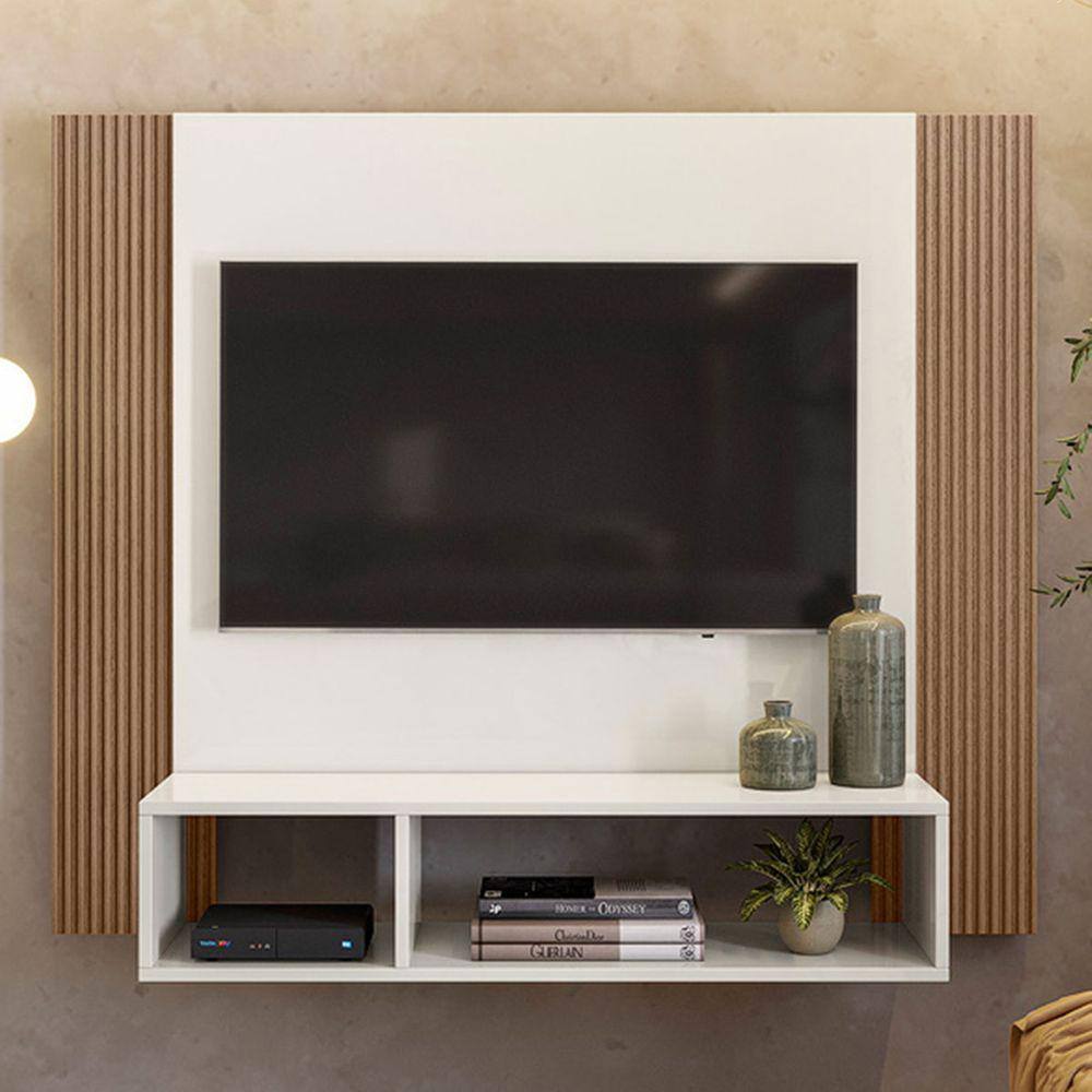 Painel branco com ripado madeira tv 40 polegada | Casas Bahia