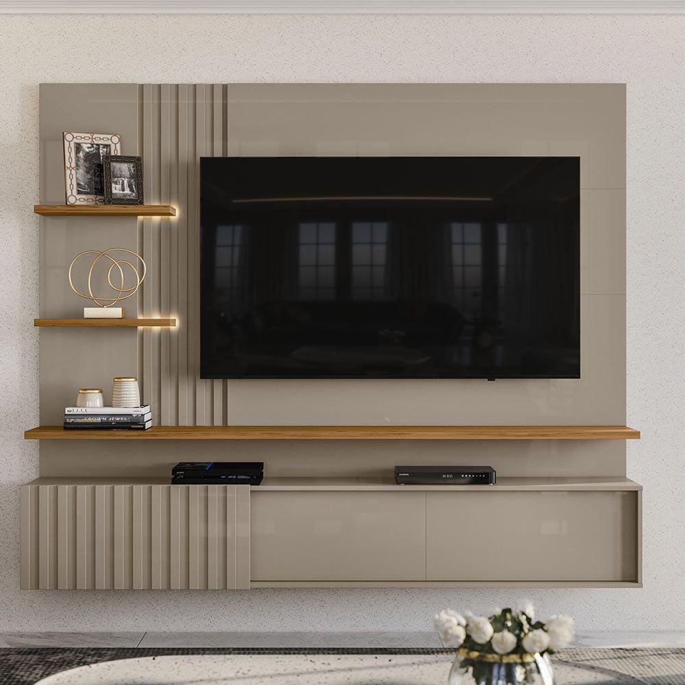 Painel home suspenso tv ate 60 polegadas com iluminacao led lovere cor ...