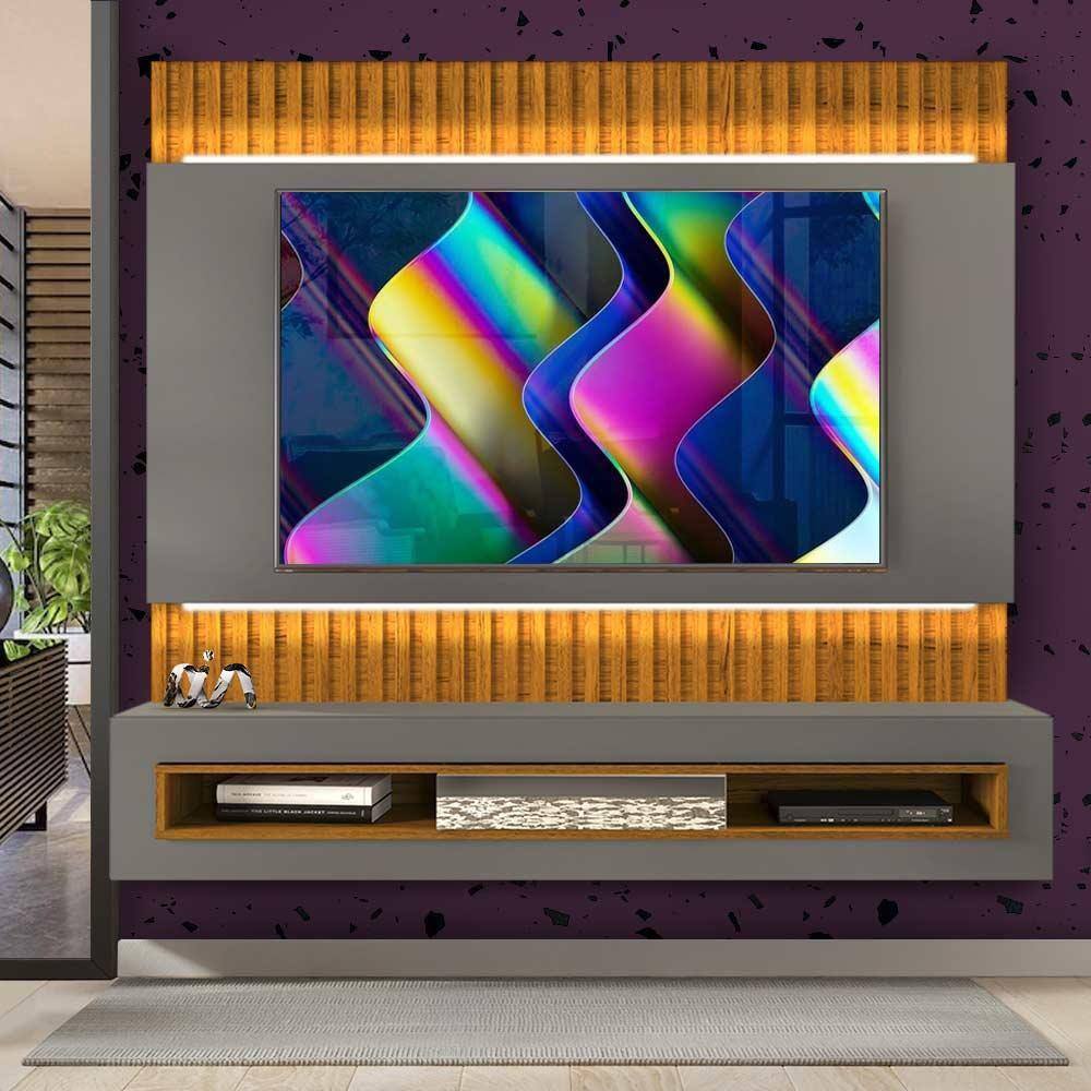 Painel home suspenso tv ate 60 polegadas ripado com led 100 mdf evan dj ...