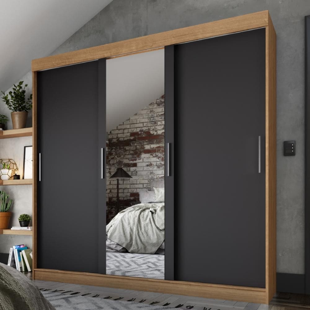 Guarda Roupas Casal com Espelho 3 Portas de Correr 2 Gavetas Franca ...