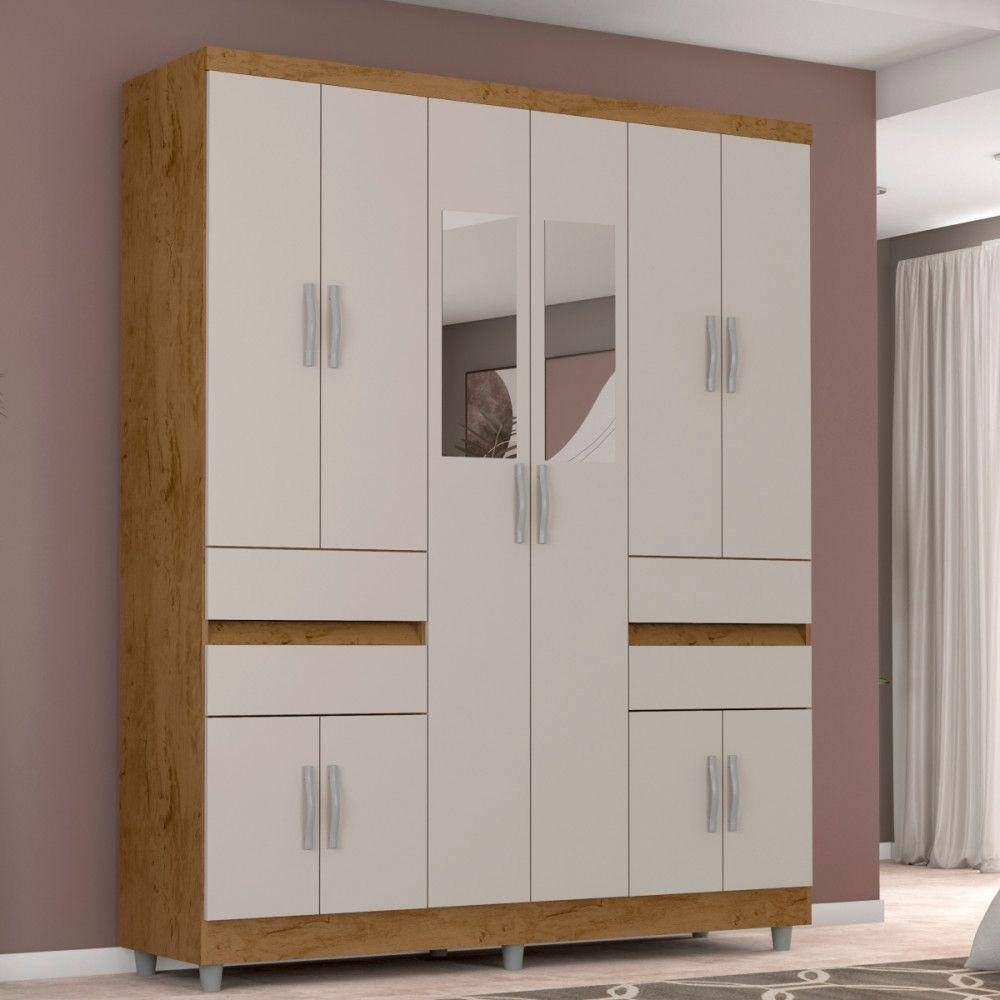 Guarda roupa roupa casal com espelho 4 porta 4 gaveta araplac pequim ...