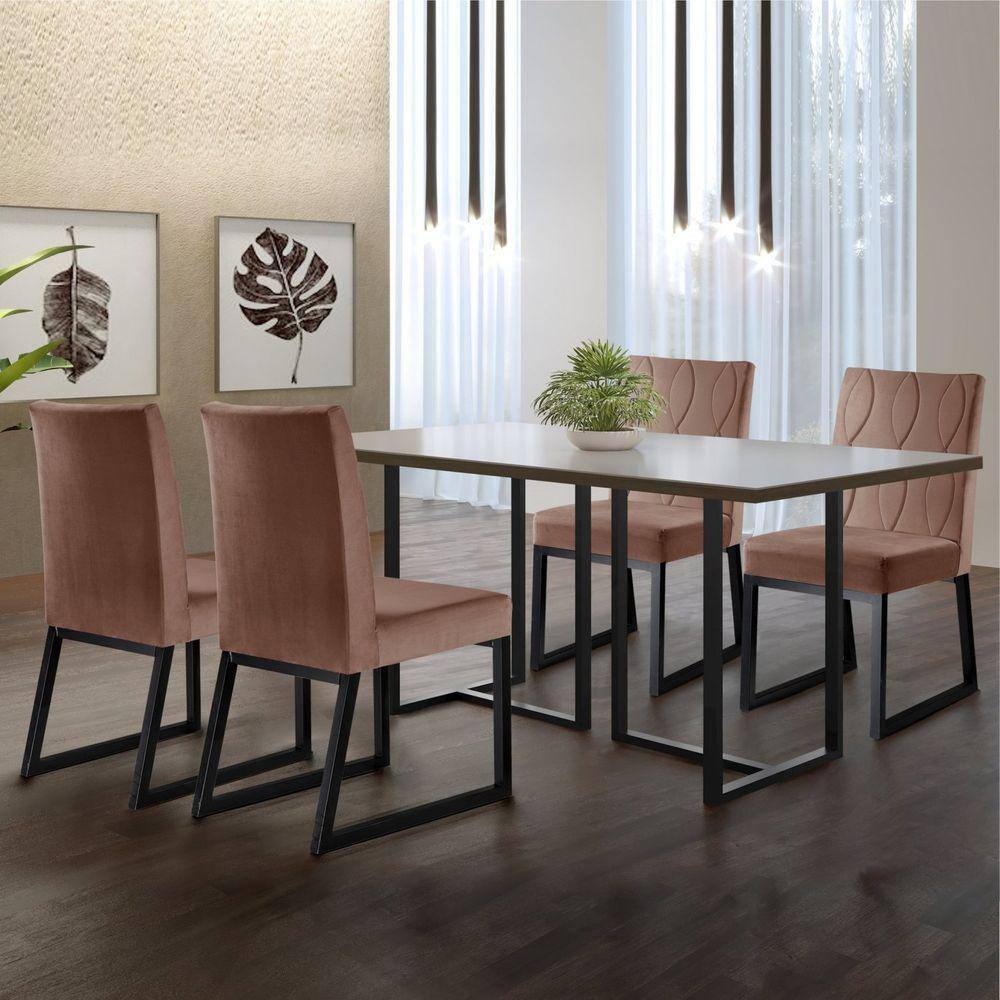 Conjunto mesa tampo vidro e 6 cadeira jantar estofadas juanita casa | Casas Bahia