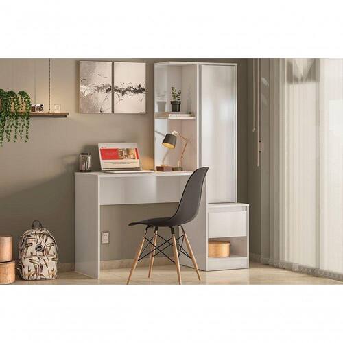 Escrivaninha Grande Com Armário 1 Porta E 1 Gaveta Branco | Casas Bahia