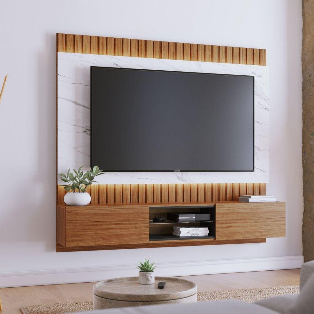 Painel tv de 70 polegadas com prateleira de vidro | Casas Bahia