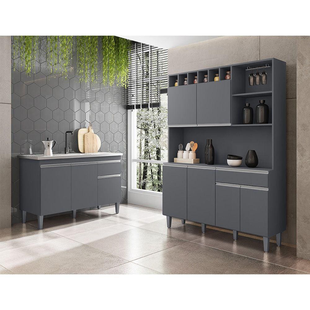 Kit balcao gabinete pia armario cozinha120cm camile balcao cooktop 4 bocas moblis preto | Casas ...