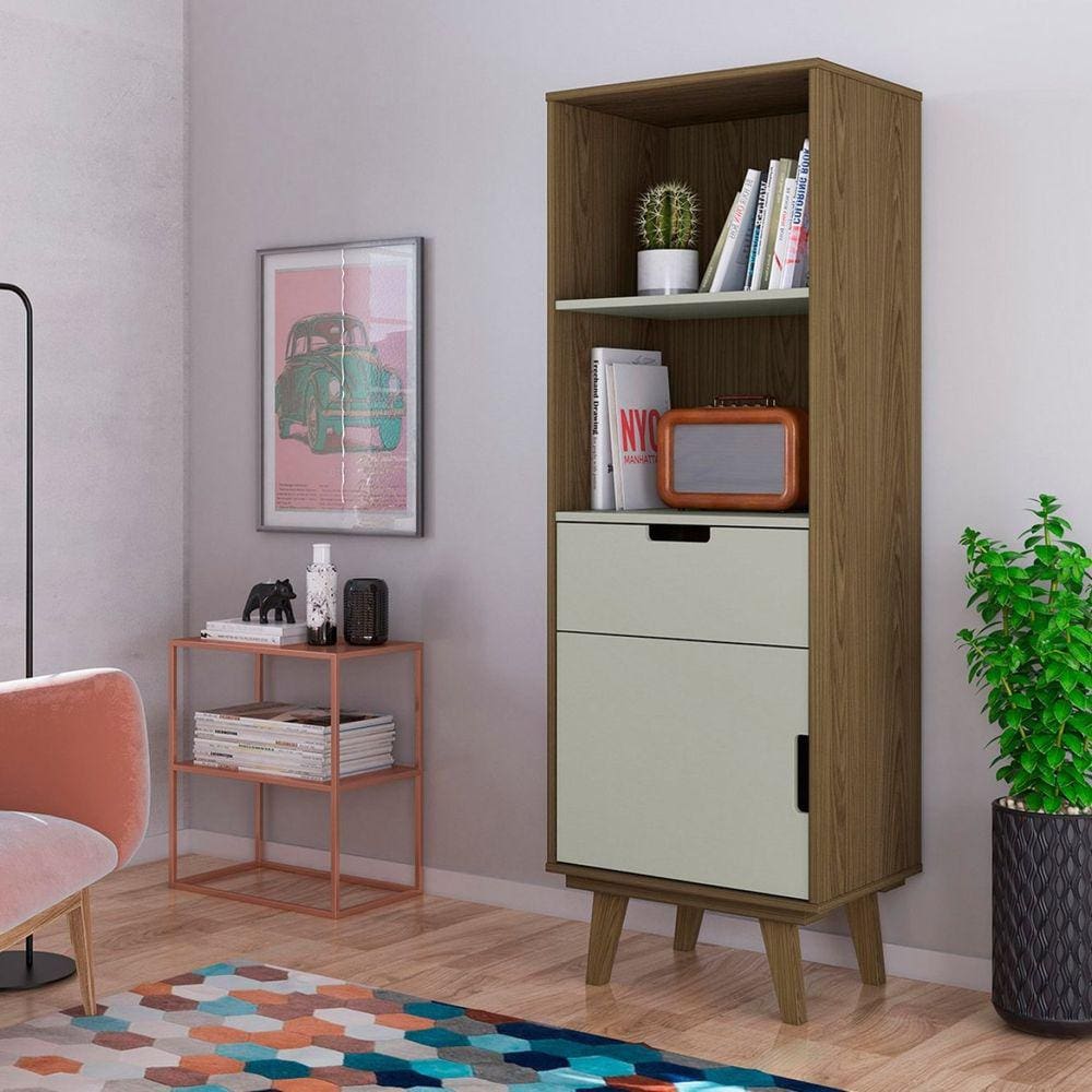 Estante com 2 gavetas e 1 porta vintage paris olivar | Casas Bahia