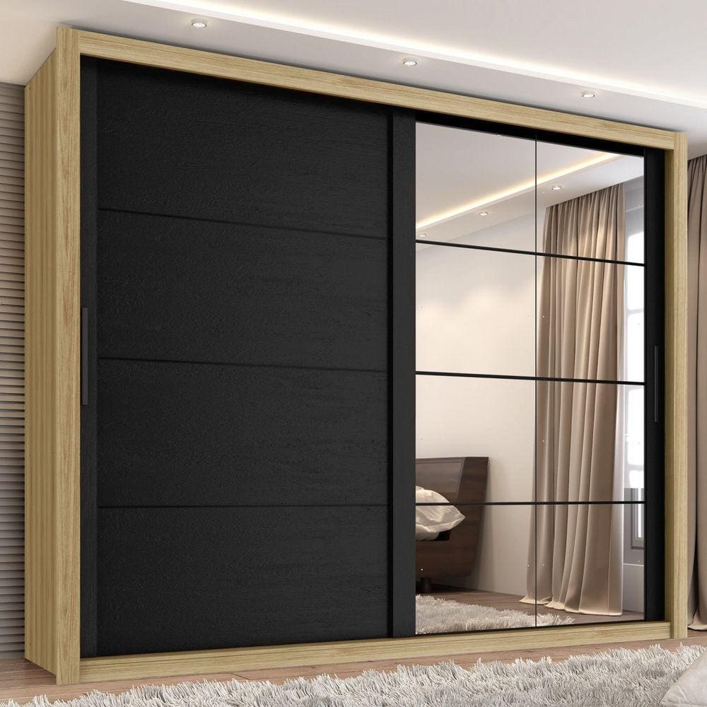 Guarda roupa de casal com espelho 2 porta de correr e 6 gaveta ...