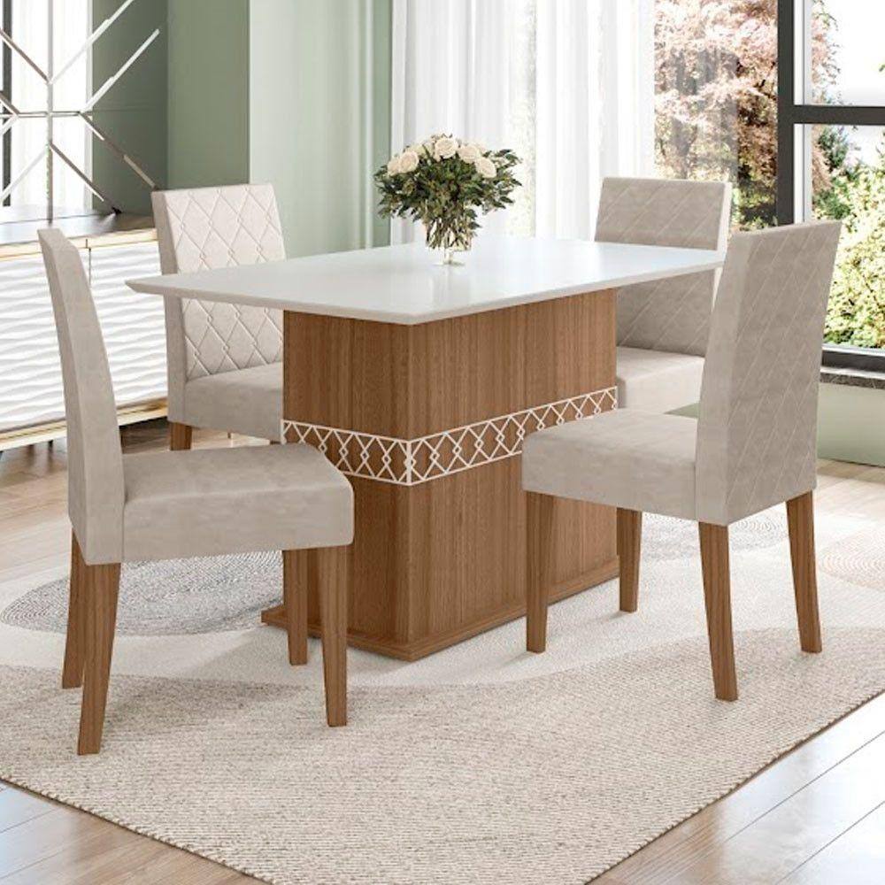 Mesa jantar agata white com 4 cadeira jade pena | Casas Bahia