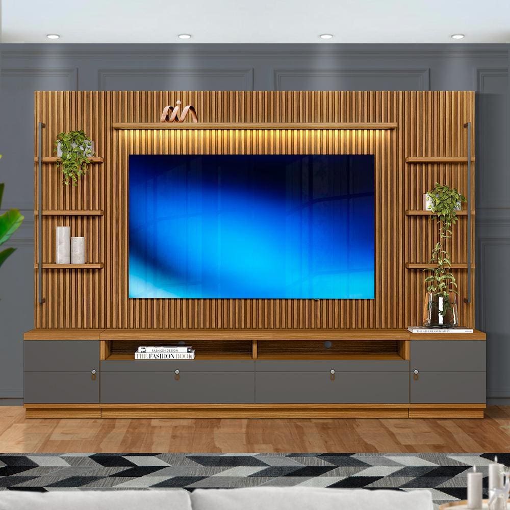 Rack com painel ripado cinza | Casas Bahia