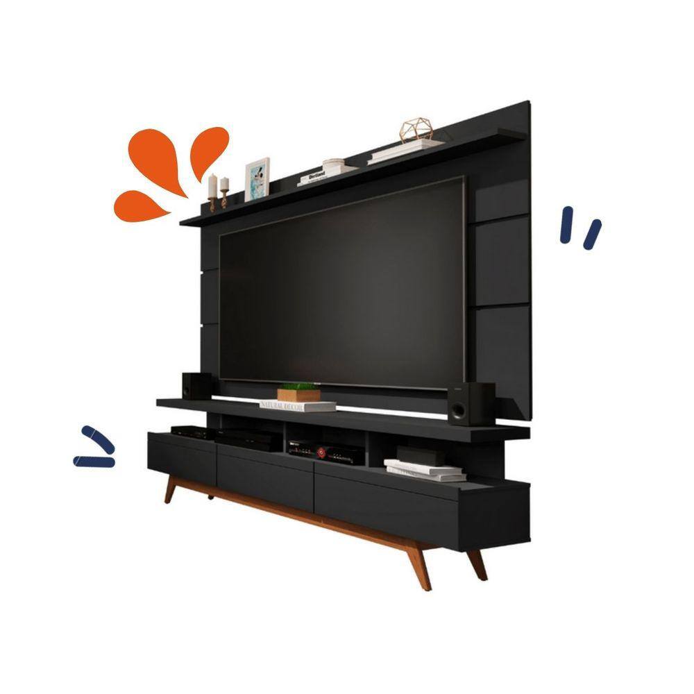 Painel e rack vivare wood retro | Black Friday Casas Bahia