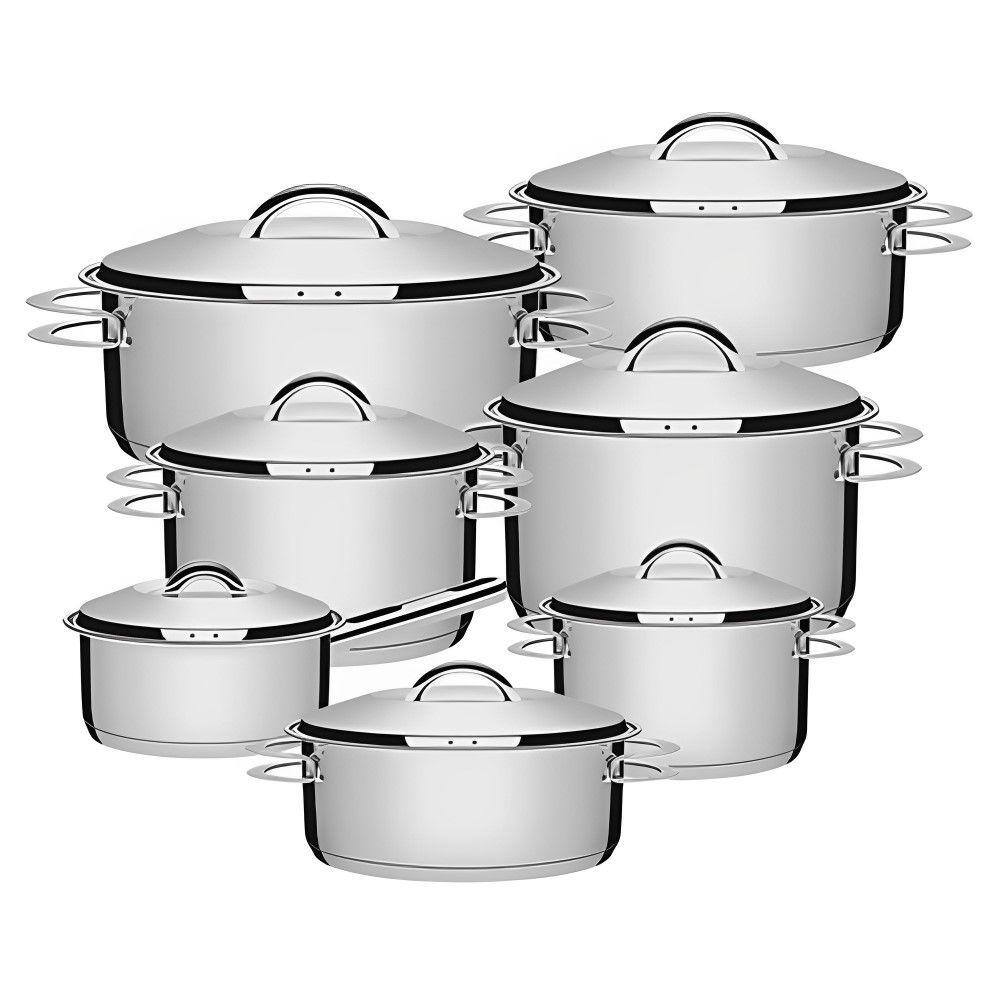 Jogo de panelas inox 7 pecas fundo triplo solar tramontina | Casas Bahia
