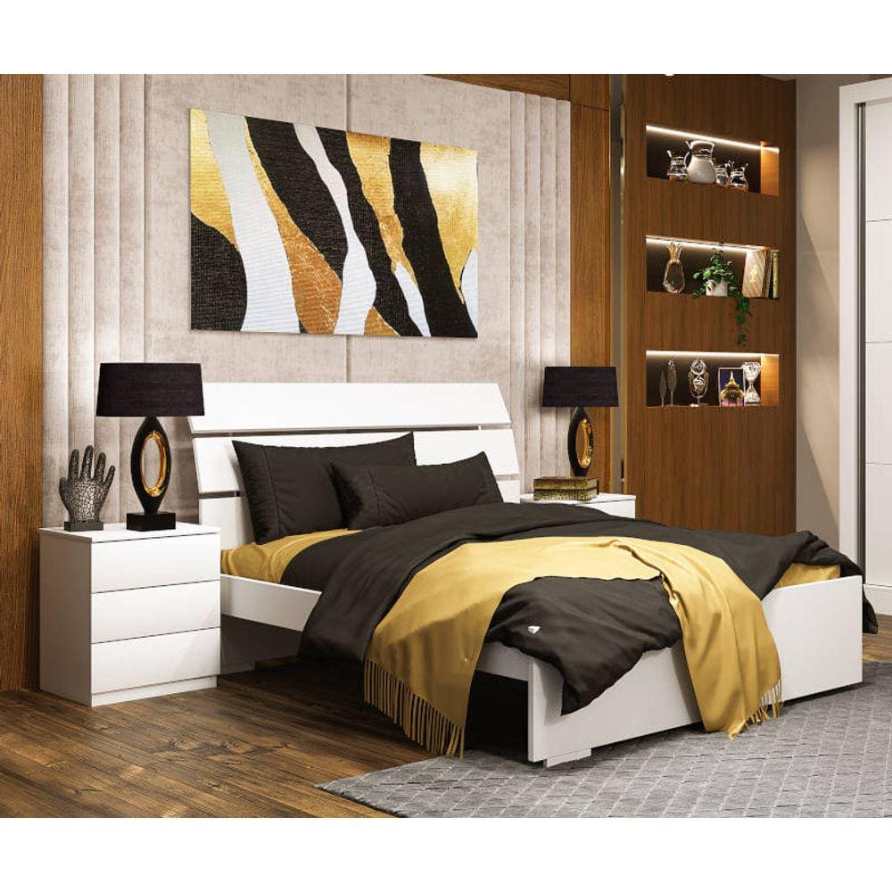 Cama casal mdf com criado mudo | Casas Bahia