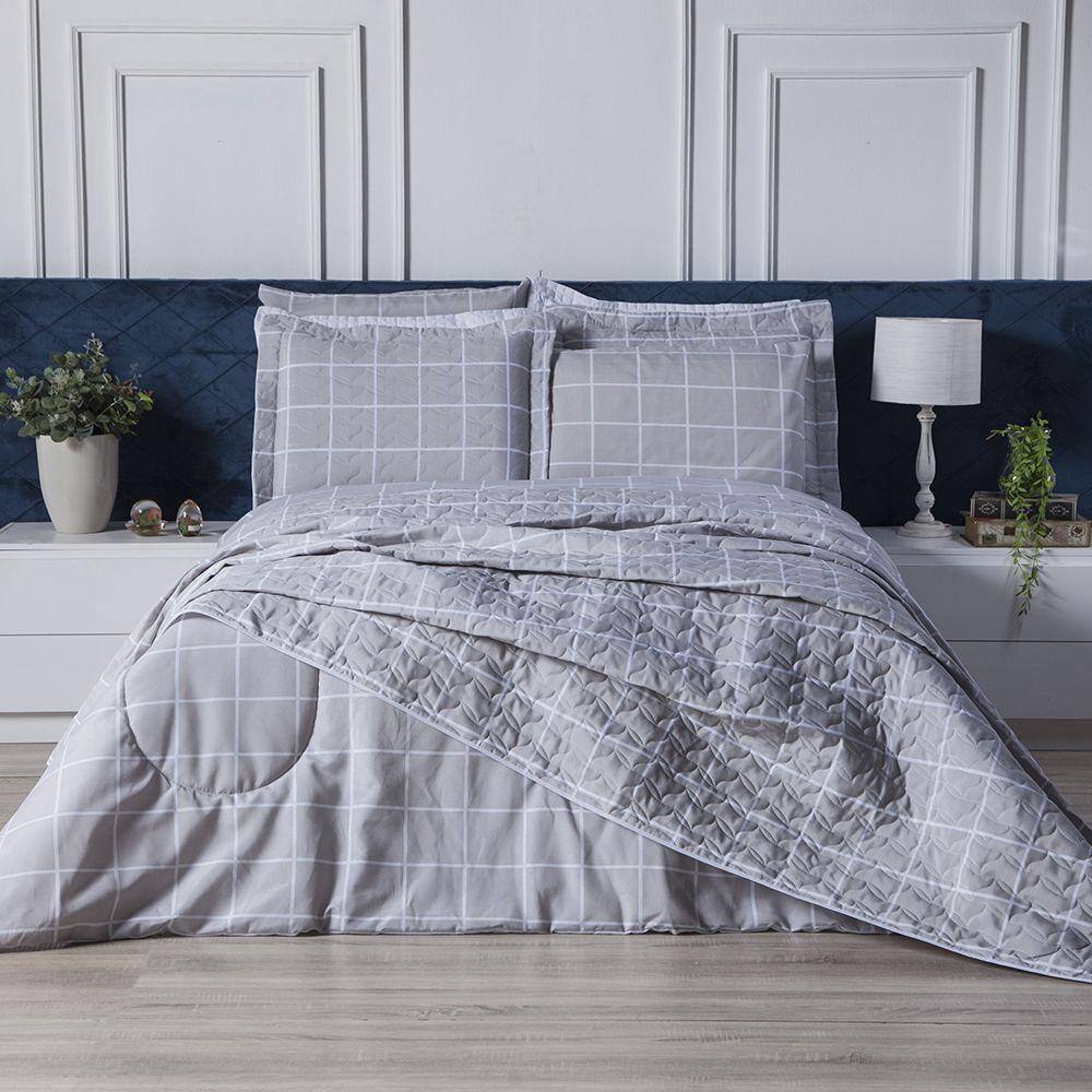 Edredom queen grid preto e branco algodao 160 fio classic | Casas Bahia