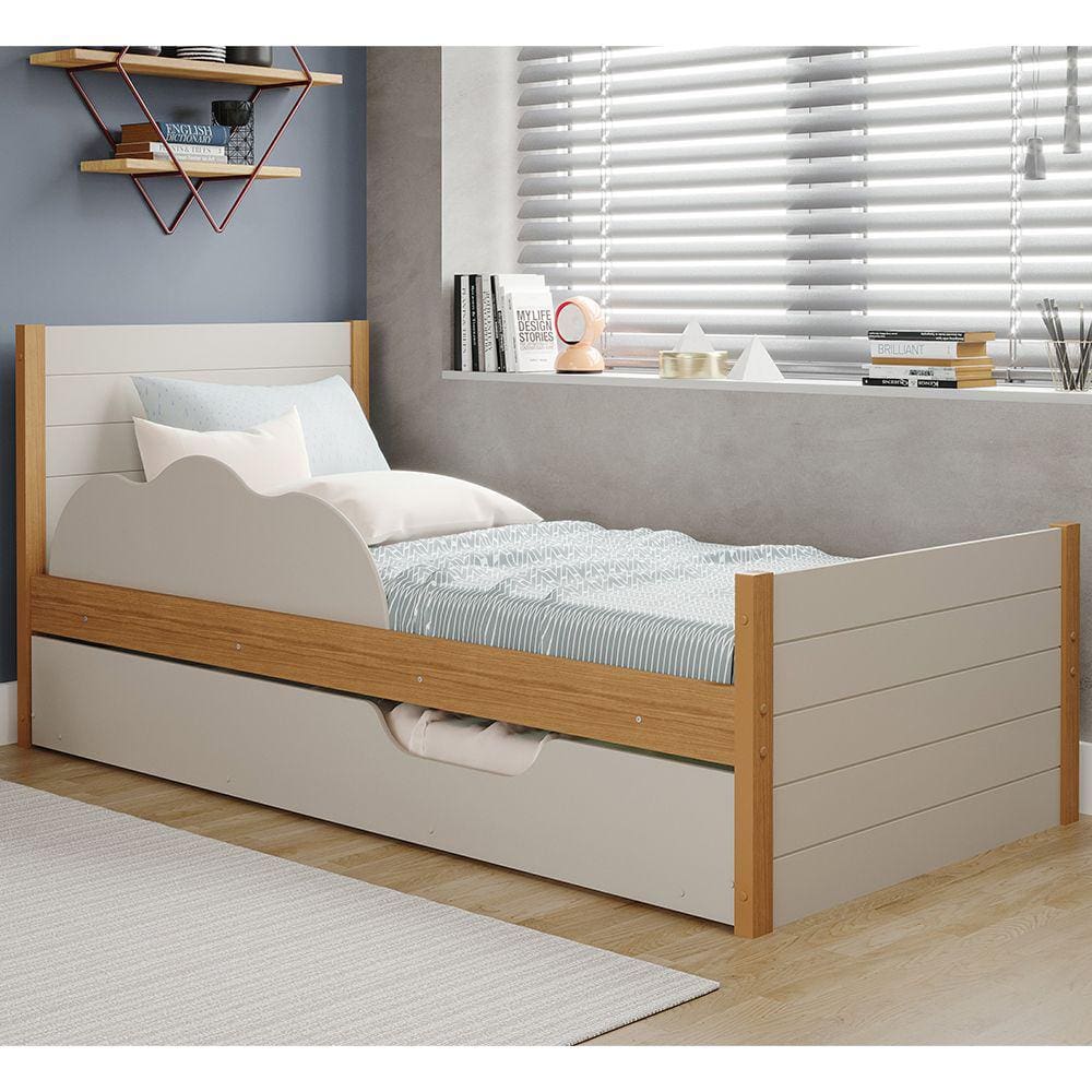 Bicama Solteiro Elza NatureOff White com protecao lateral e | Casas Bahia