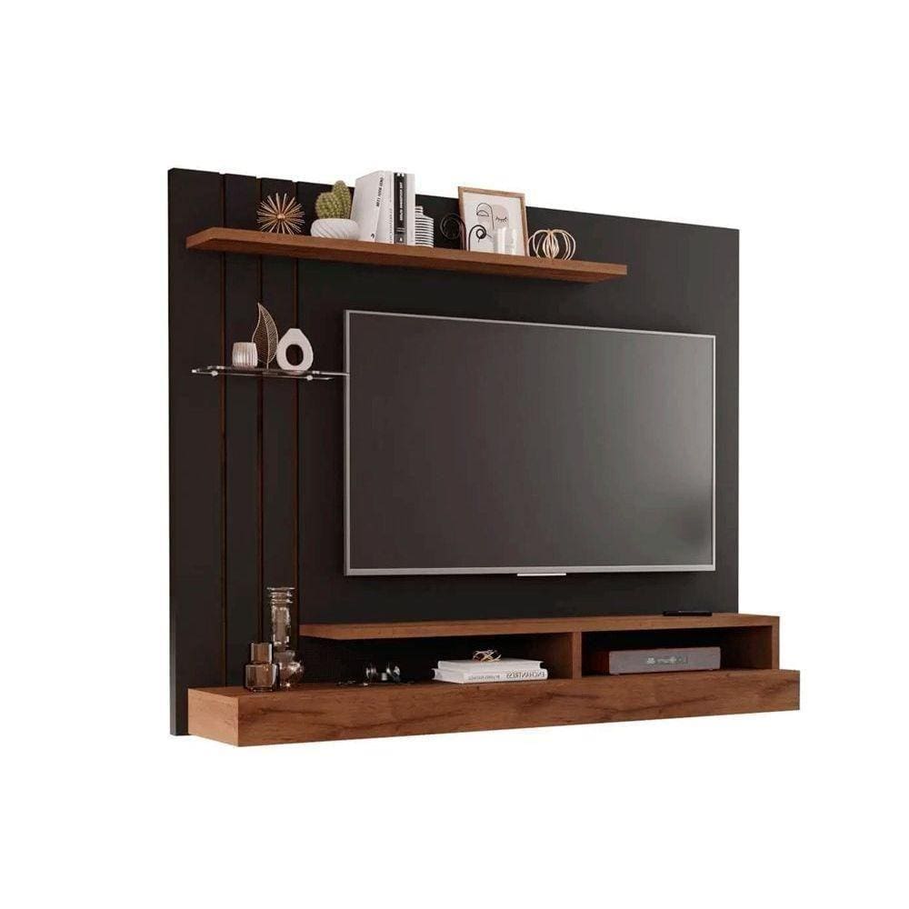 Painel Home Para TV ate 50 Polegadas 160cm Marrom Rustico Cafe 1 Prateleira Vidro Valencia ...